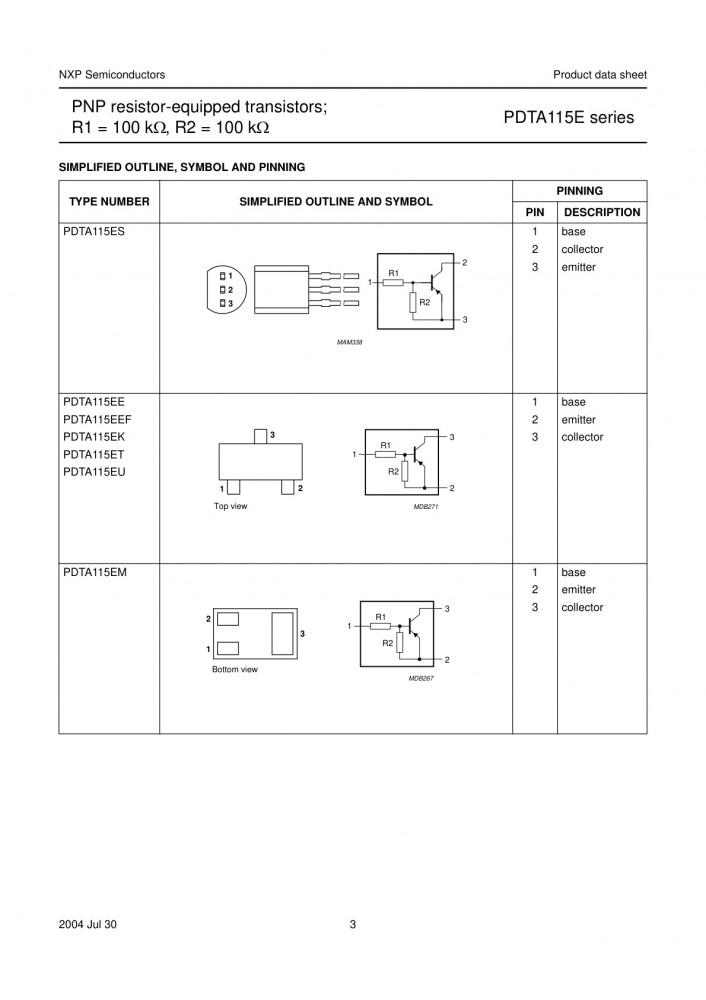 PDTA115E series datasheet page 3