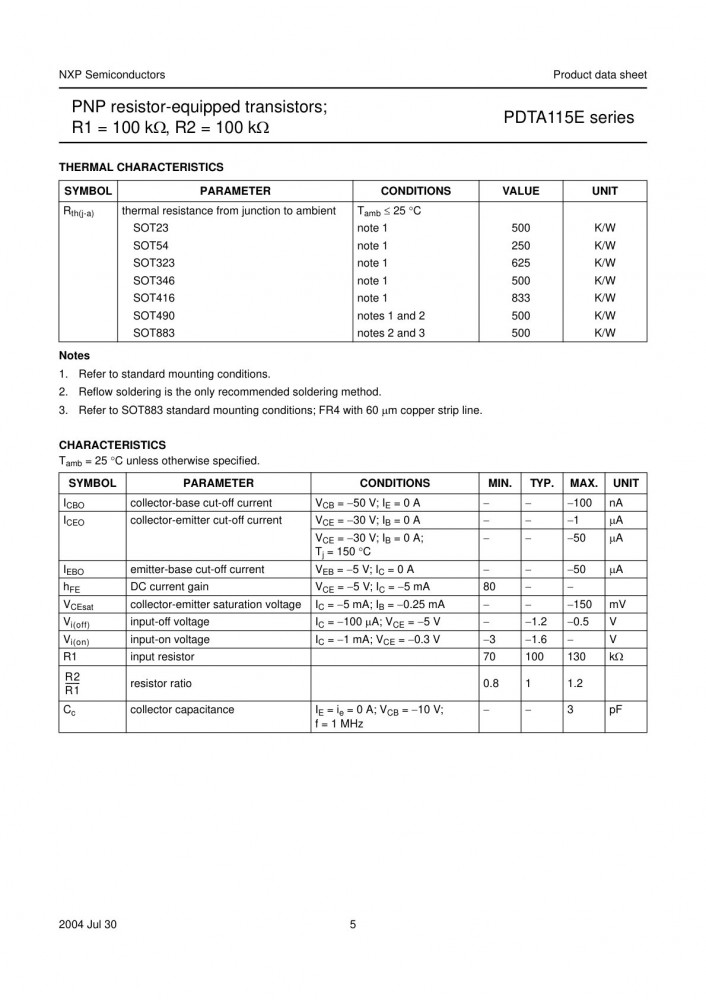 PDTA115E series datasheet page 5