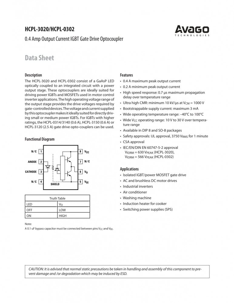 HCPL-3020-060E datasheet page 1