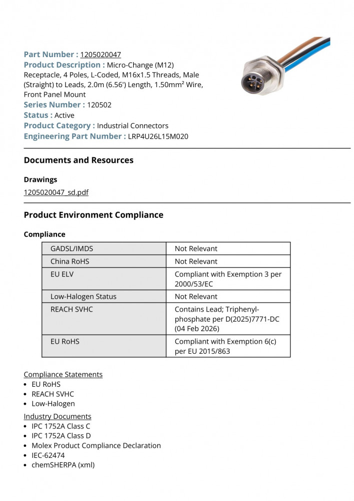 MOLEX series drawing and cable-length table, page image 1