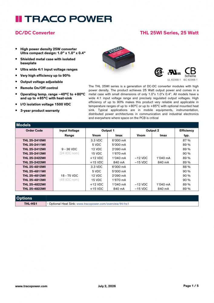 THL 25WI series technical document, page 1