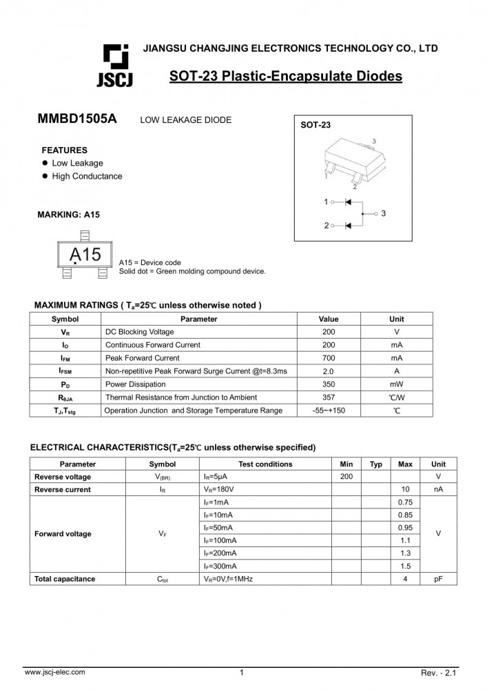 MMBD1505A datasheet page 1
