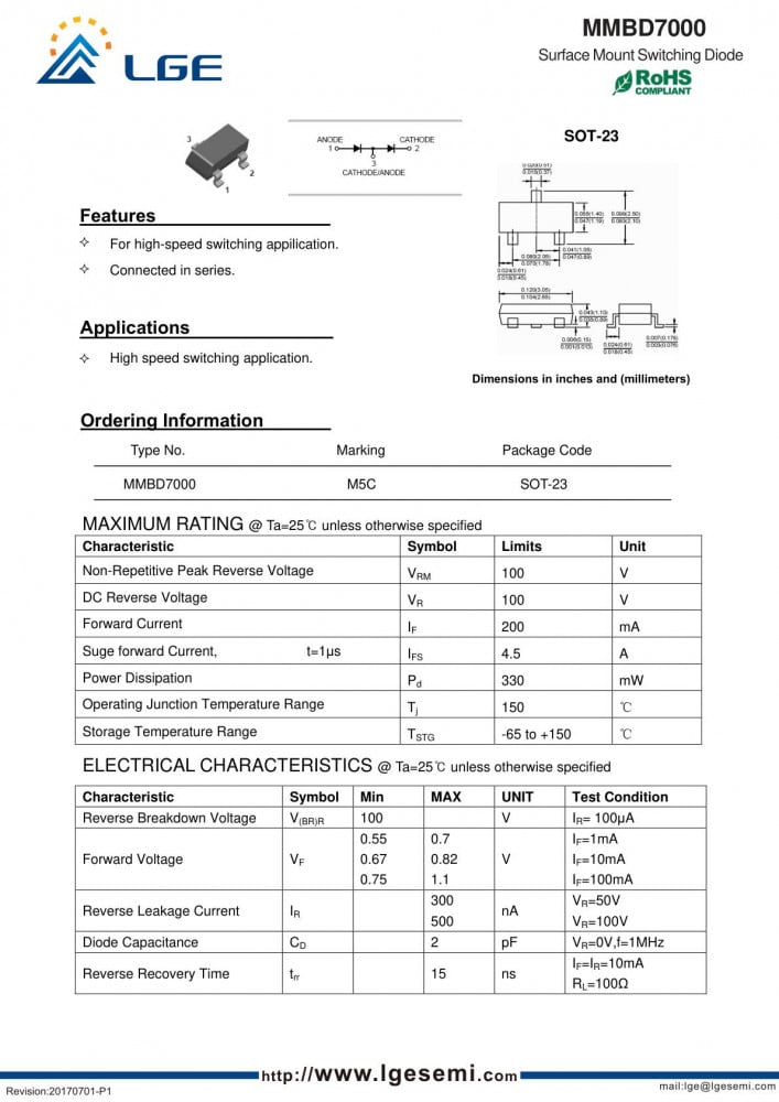 MMBD7000 datasheet page 1