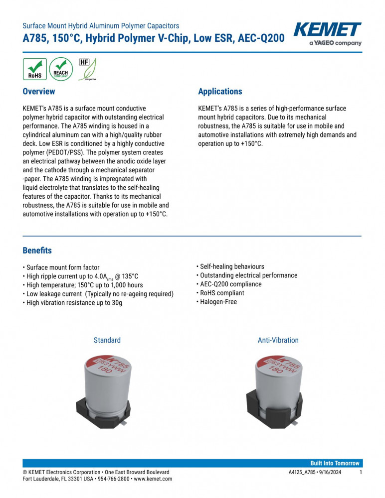 KEMET A785 datasheet page 1