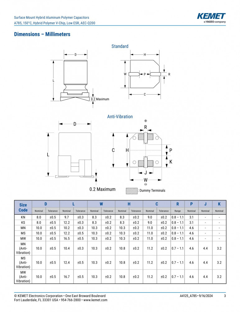 KEMET A785 datasheet page 3
