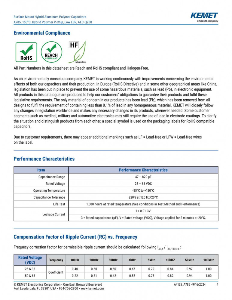 KEMET A785 datasheet page 4
