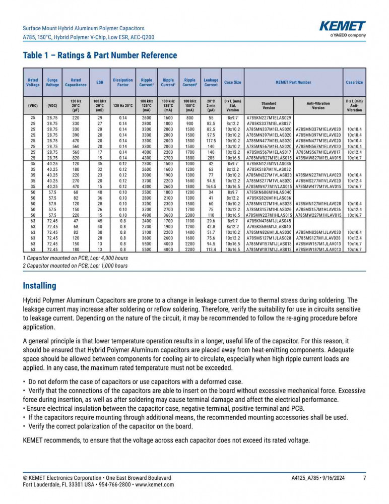 KEMET A785 datasheet page 7