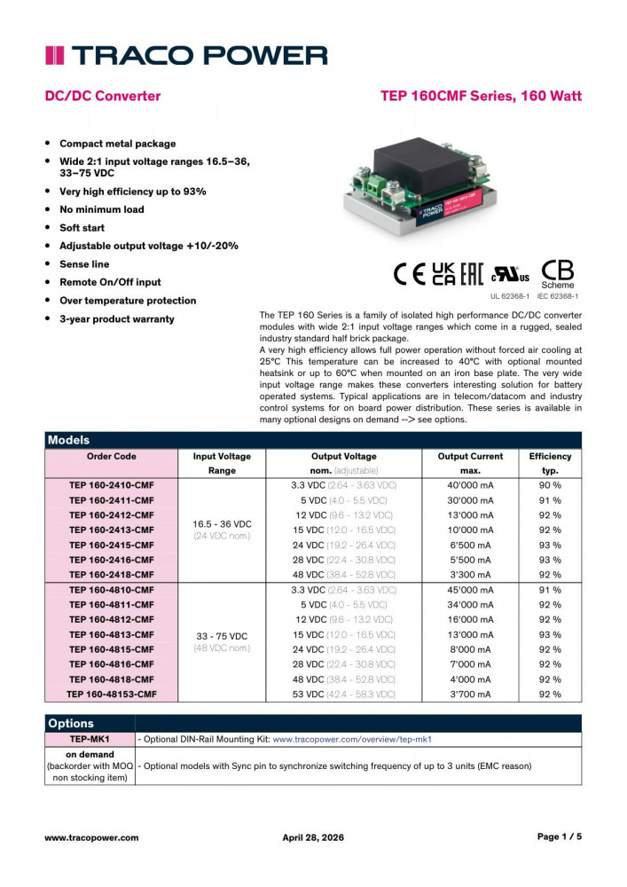 TEP 160CMF datasheet page 1