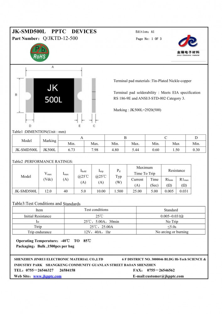 JK-SMD500L-16 datasheet page 1