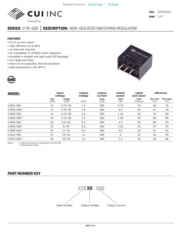V7815-500 datasheet page 1