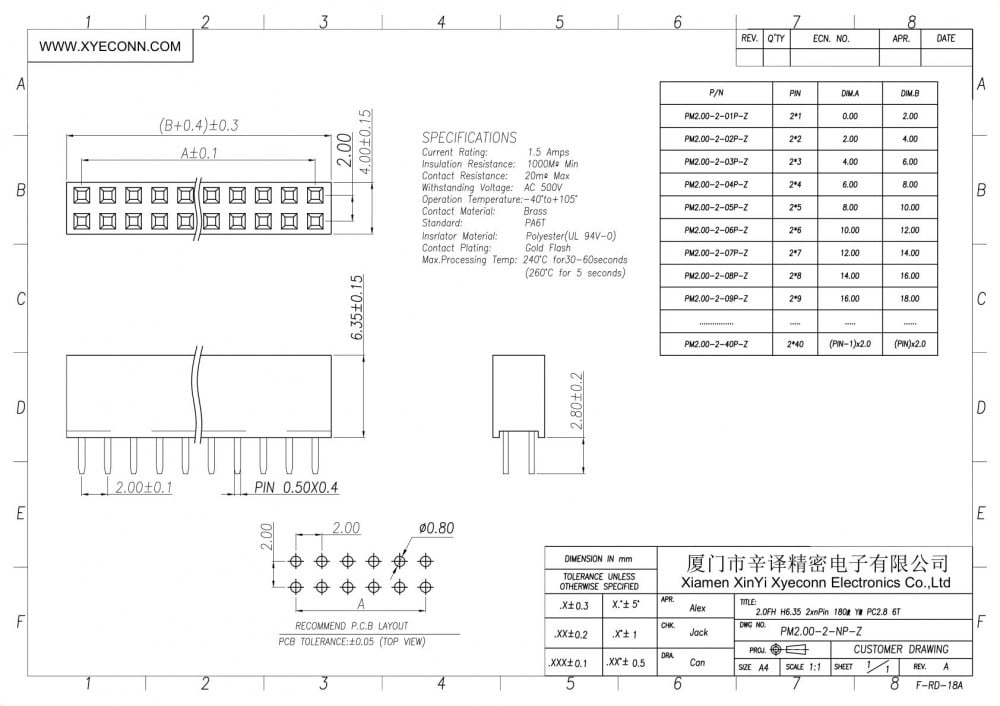 XYECONN PM2.00-2-04P-Z technical drawing