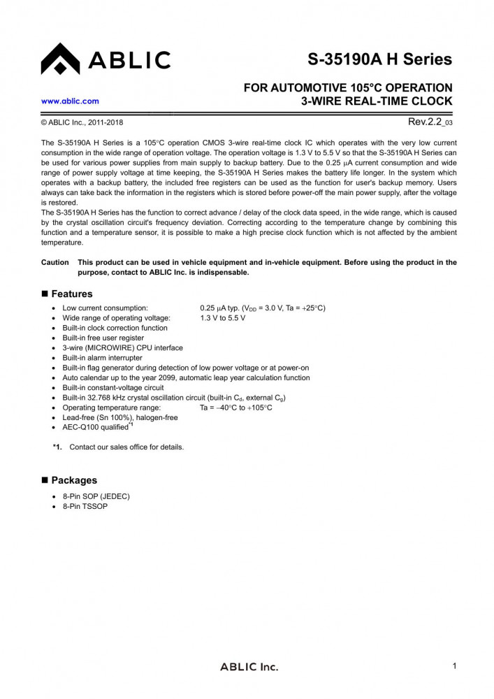 S-35190A datasheet page 1