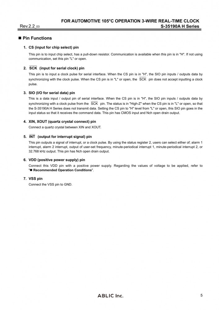 S-35190A datasheet page 5
