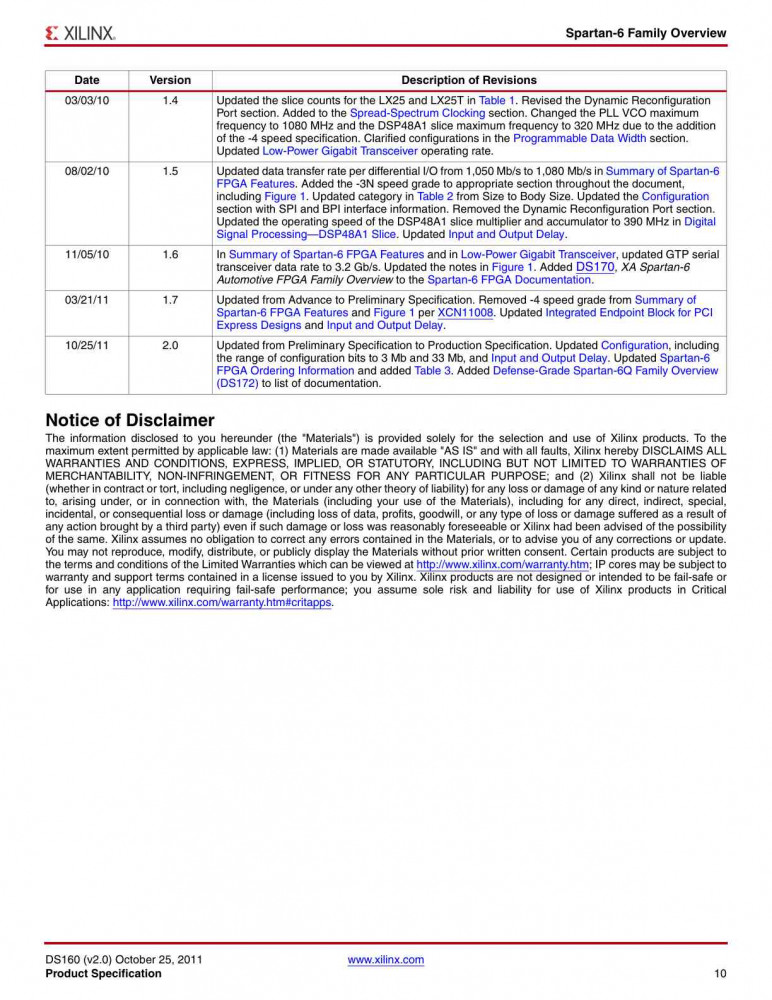 XC6SLX150 DS160 page 10
