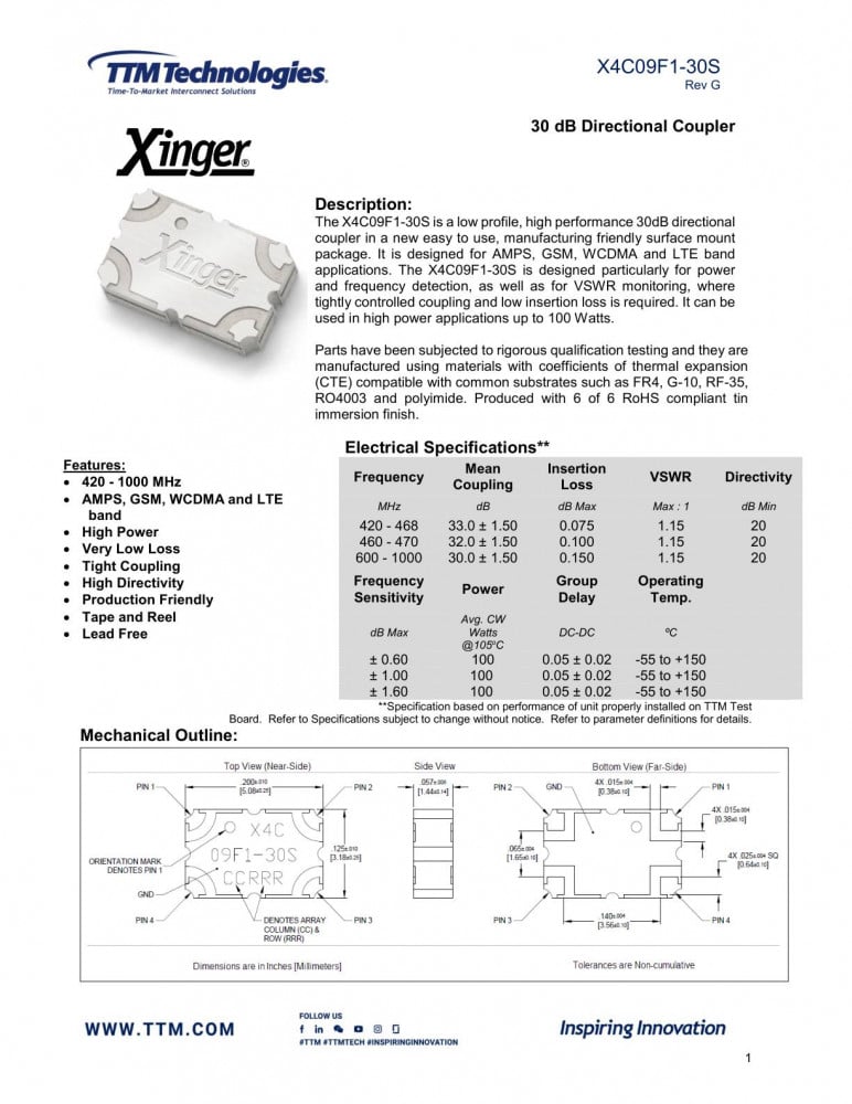 X4C09F1-30S datasheet page 1