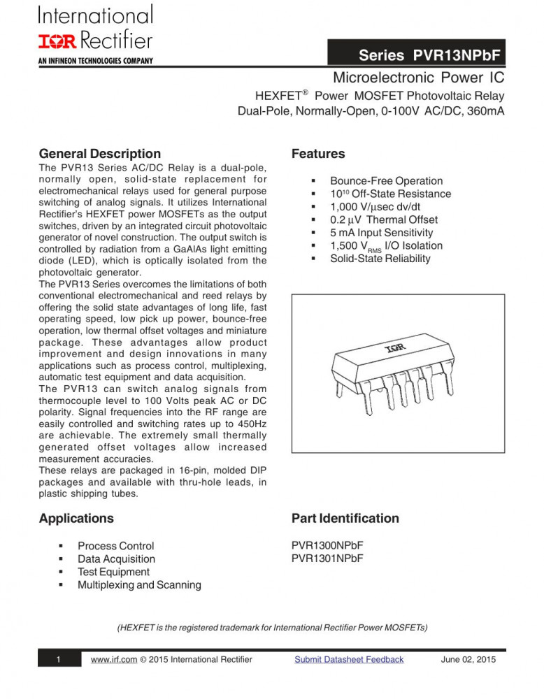 PVR1301NPBF datasheet page 1