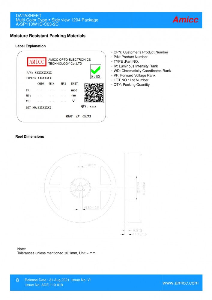 A-SP110W1D-C03-2C approval sheet page 8