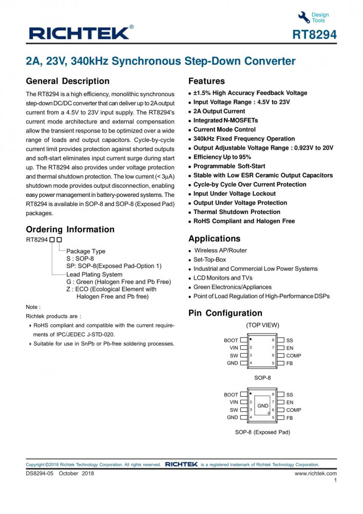 RT8294 datasheet page 1