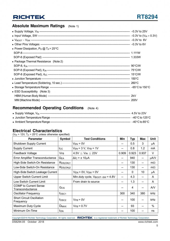 RT8294 datasheet page 5