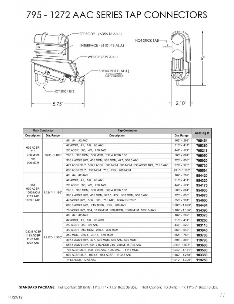 Burndy AAC Series Tap Connectors product document page