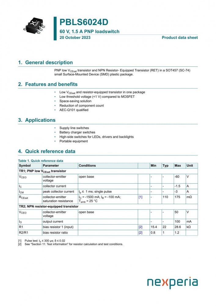 PBLS6024D datasheet page 1