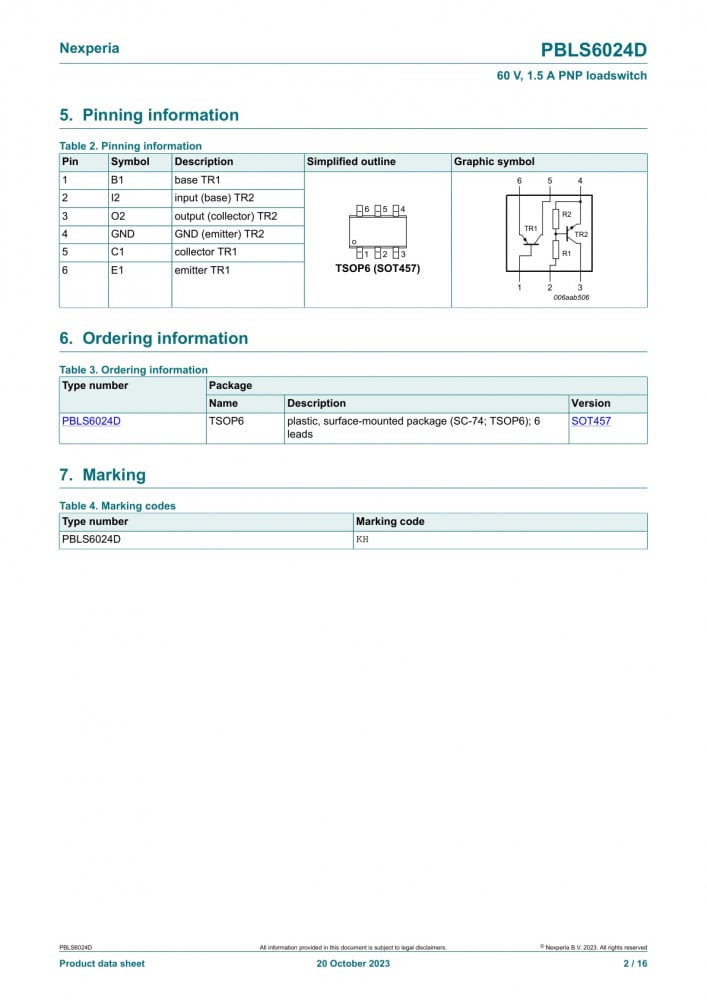PBLS6024D datasheet page 2
