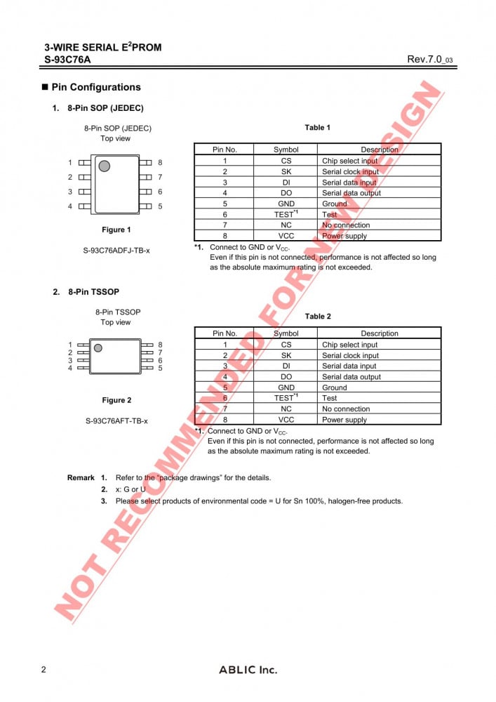 ABLIC S-93C76A datasheet page 2