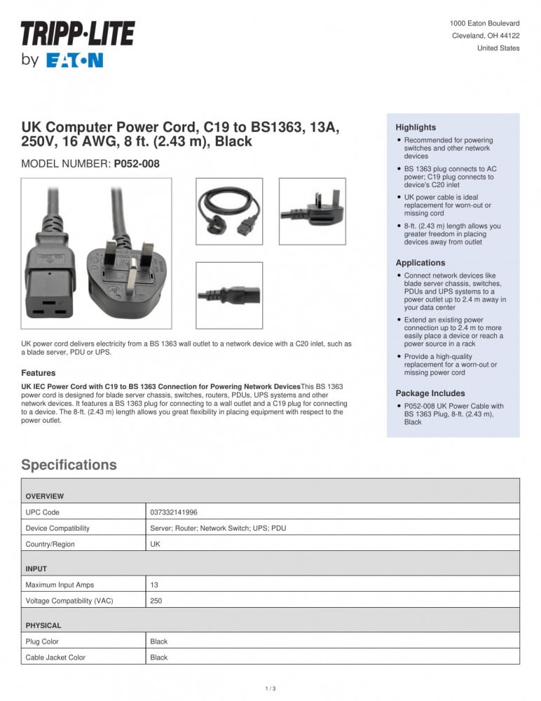 P052-008 technical document page 1
