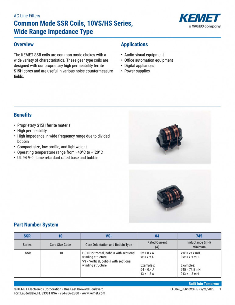 KEMET SSR10VS series datasheet page 1