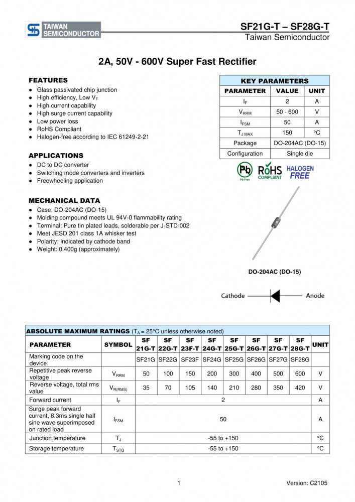 SF26G-T datasheet page 1