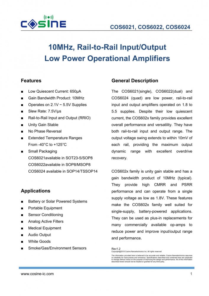 COS6022SR datasheet page 1