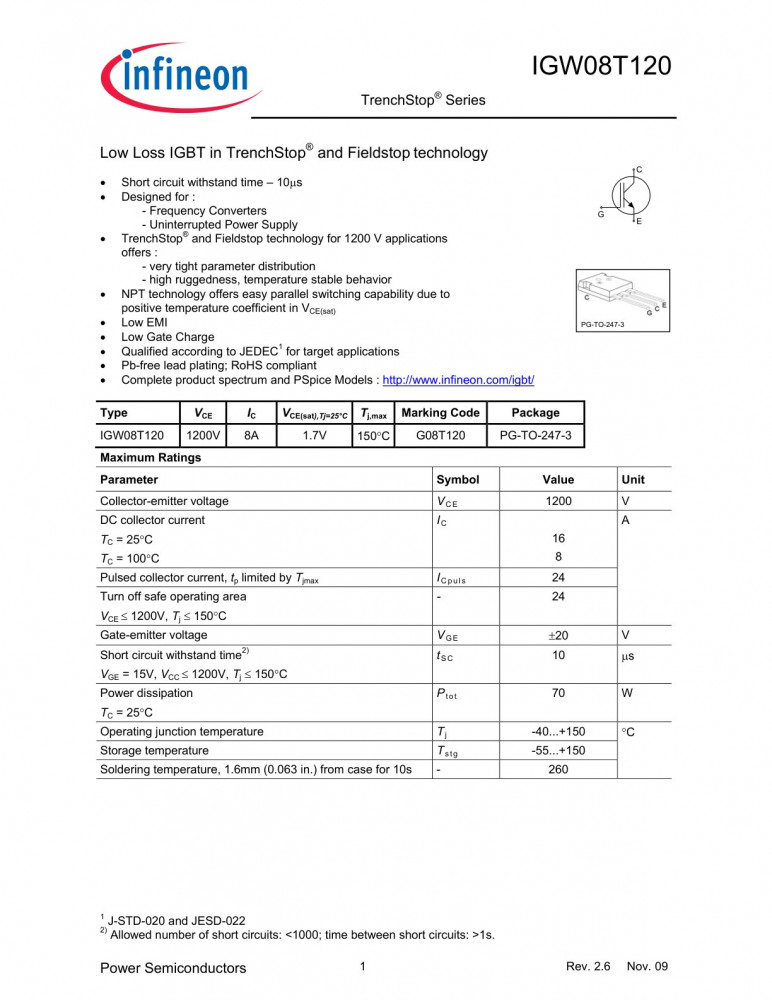 IGW08T120 datasheet page 1