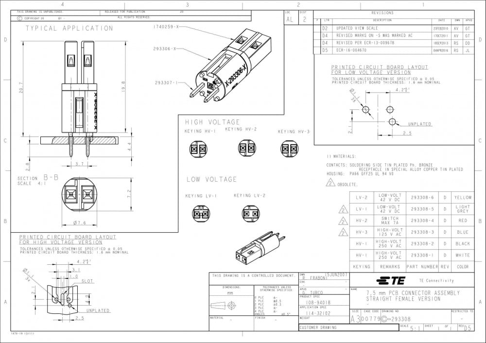 TE Connectivity 293308-6 controlled drawing preview
