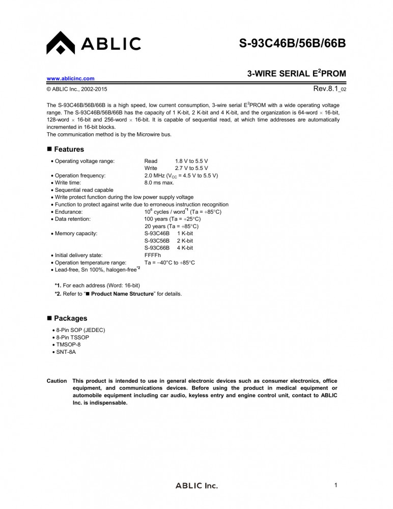 S-93C46B datasheet page 1