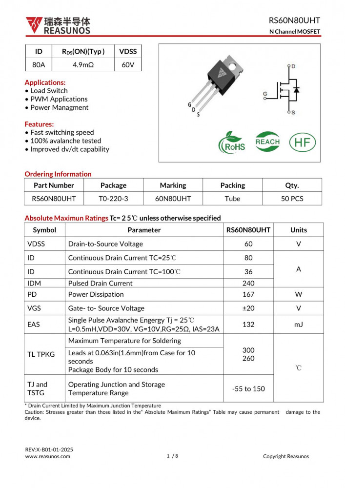 RS60N80UHT datasheet page 1