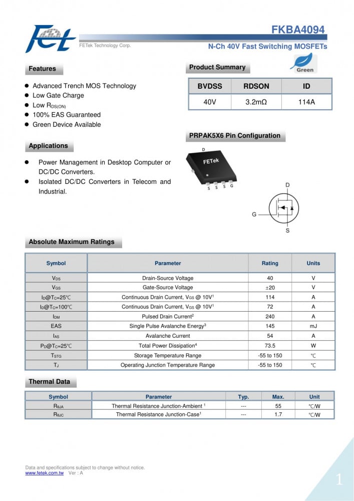 FKBA4094 datasheet page 1