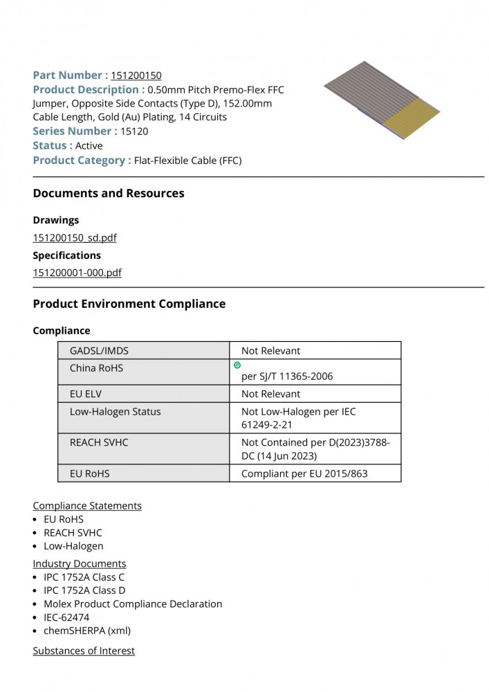 MOLEX 151200150 technical drawing preview, page 1