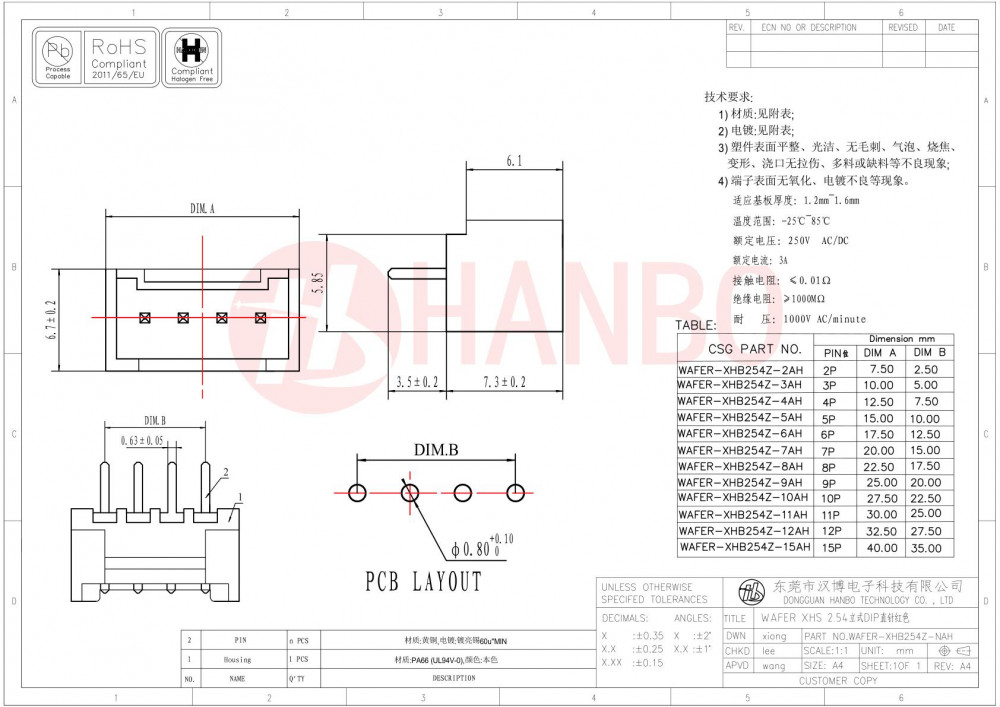 WAFER-XHB254Z-2AH technical drawing