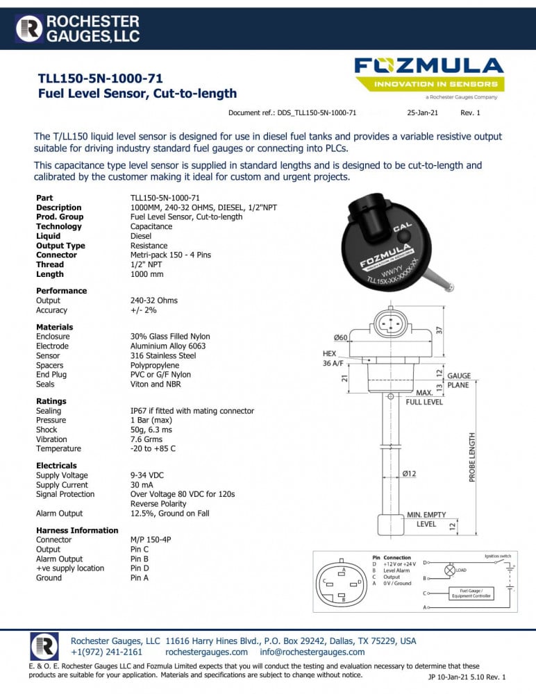 TLL150-5N-1000-71 technical document page