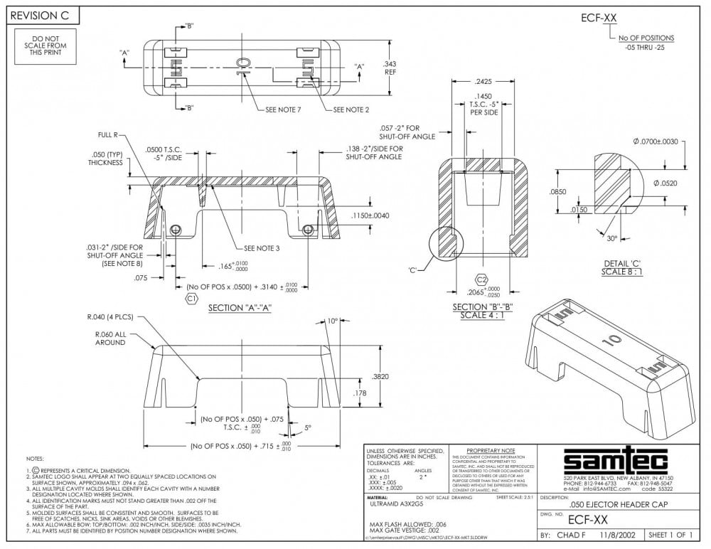 Samtec ECF-10 technical drawing
