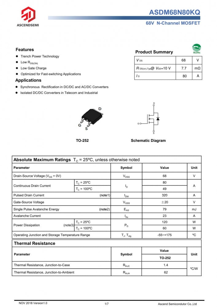 ASDM68N80KQ-R datasheet page 1