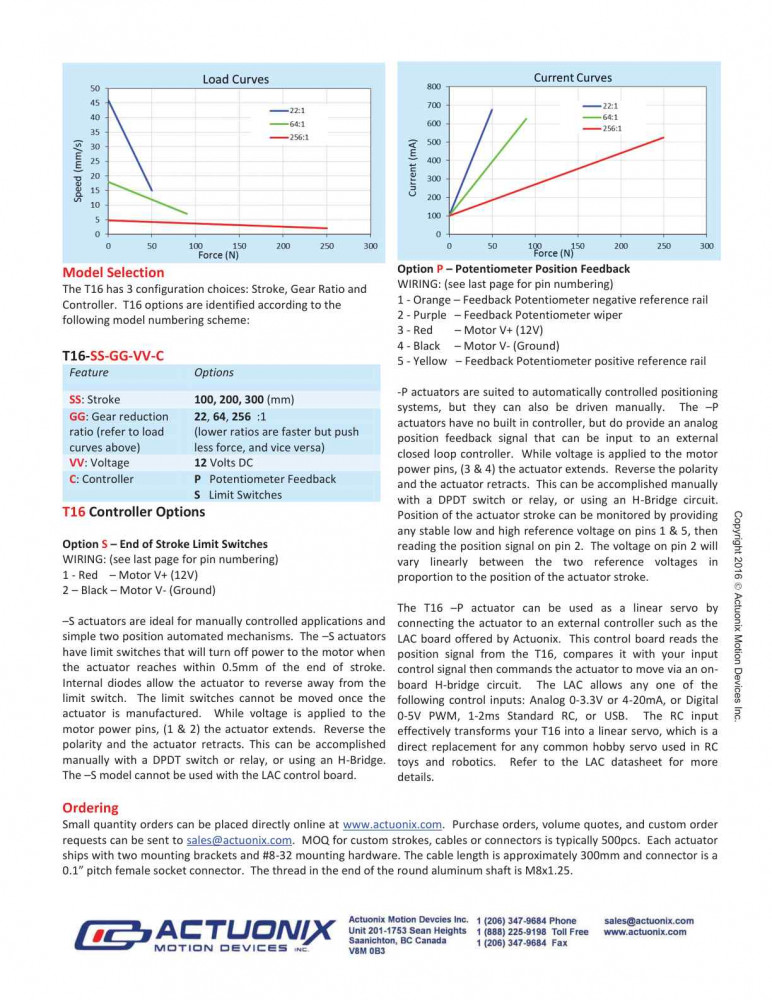 Actuonix T16 technical document page 2