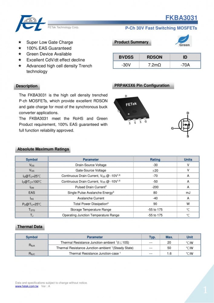 FKBA3031 datasheet page 1