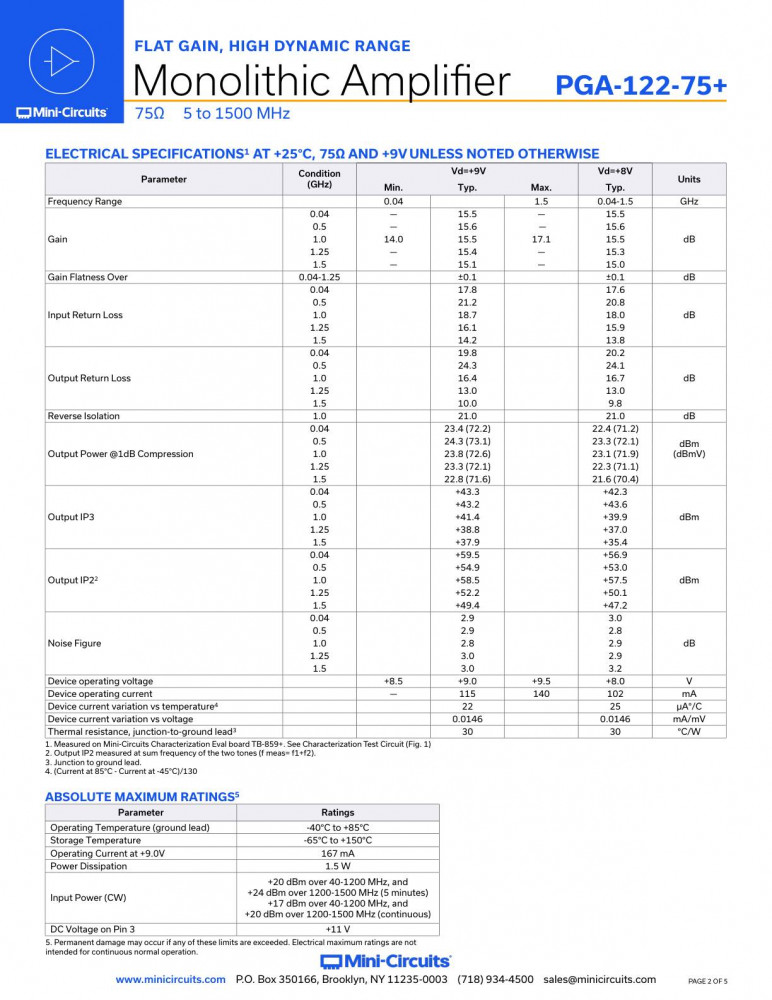 PGA-122-75+ technical document page 2