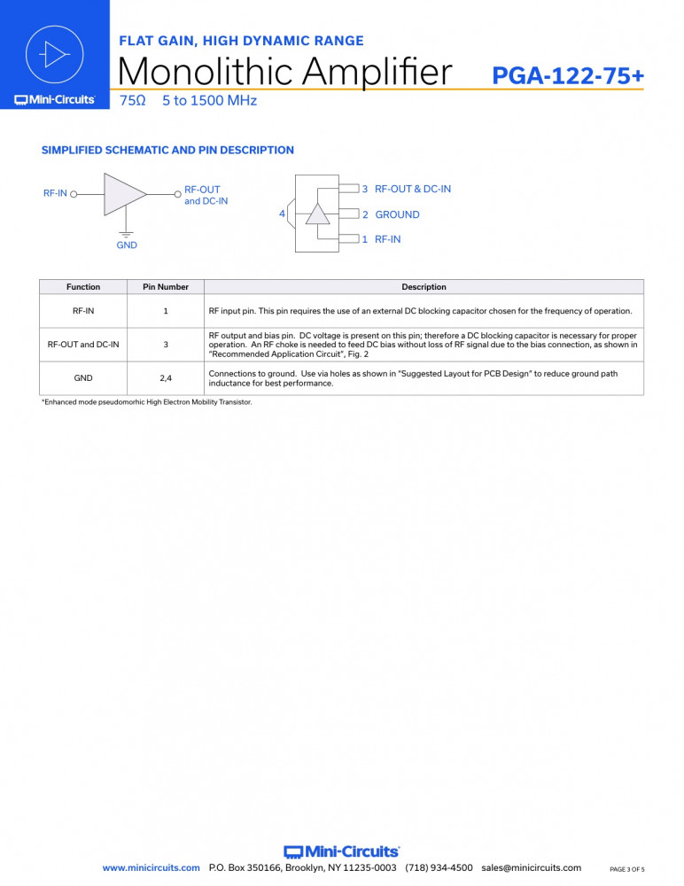 PGA-122-75+ technical document page 3