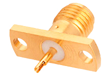 SMA Jack, Reverse Polarity, Straight, PCB Receptacle, Edge Mount, Brass Body, Gold (Au) Plated, 50 Ohms