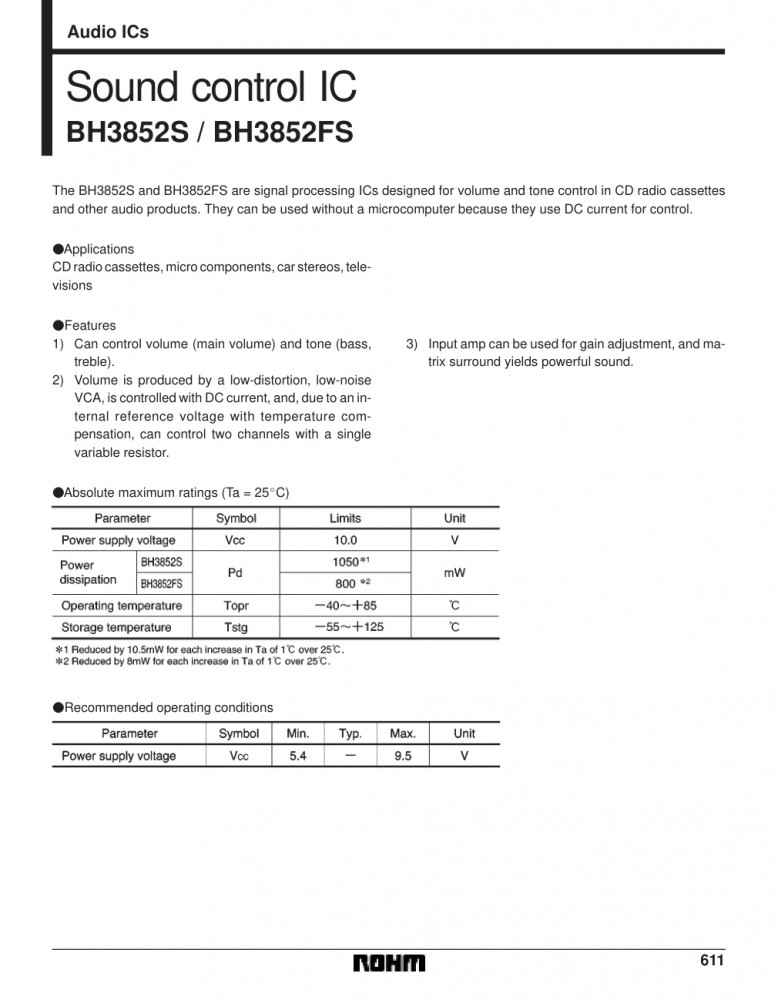 BH3852FS-E2 datasheet page 1
