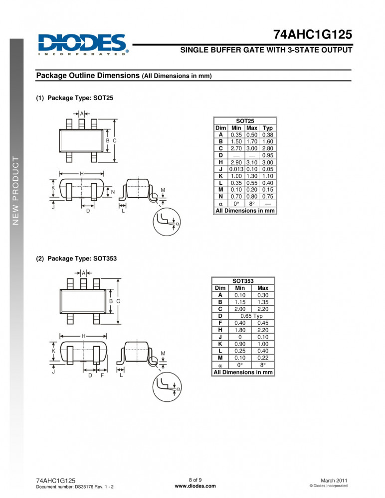 74AHC1G125SE-7 datasheet page 8
