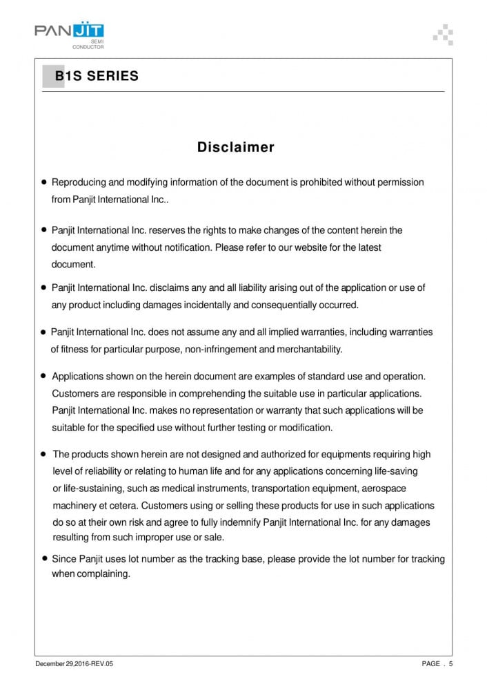 PANJIT B6S series datasheet page 5