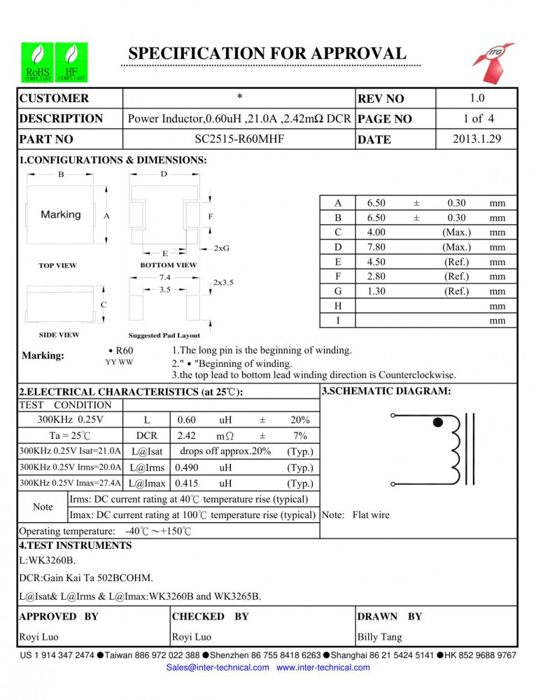 SC2515-R60MHF technical document page 1